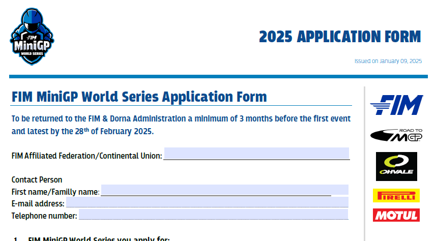 2025 FIM MiniGP World Series Application Form – FIM Asia Live